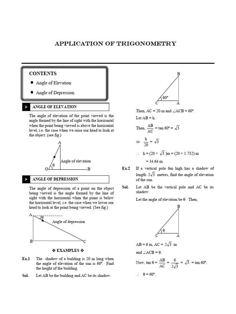 Application of Trigonometry | PDF | Shadow | Elementary Geometry