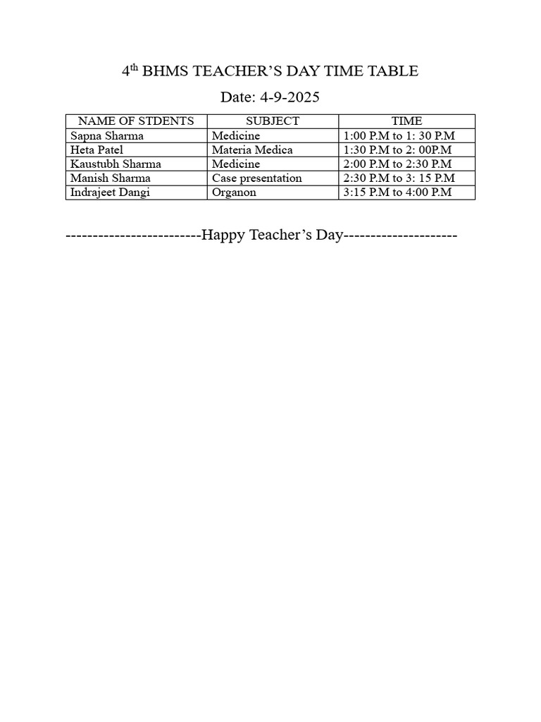 Teachers Day Time Table-1 | PDF
