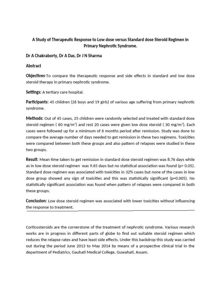 A Study of Therapeutic Response To Low Dose Versus Standard Dose ...