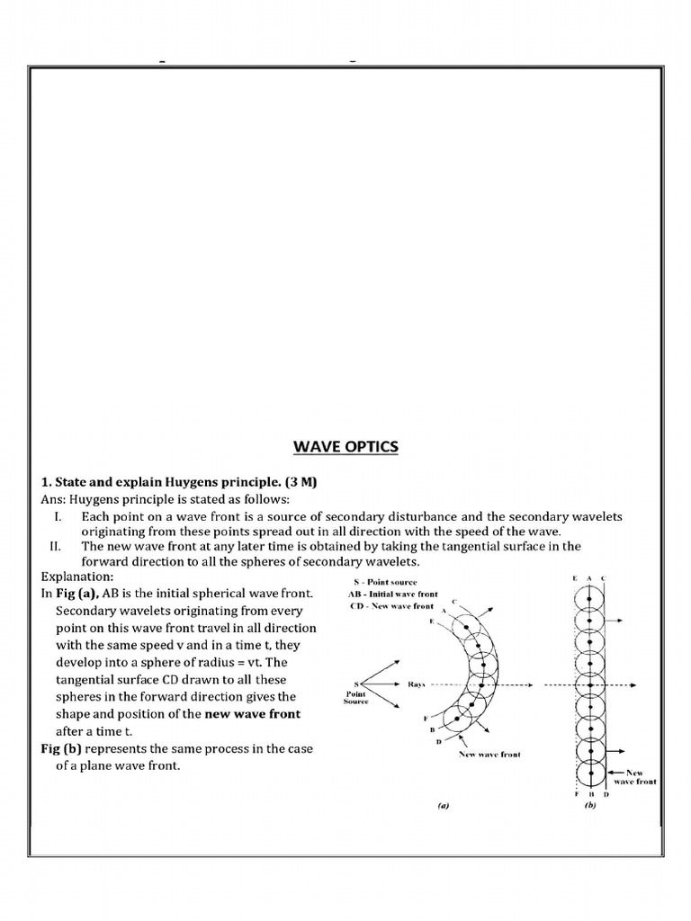 Wave Optics Important Questions 2PU | PDF
