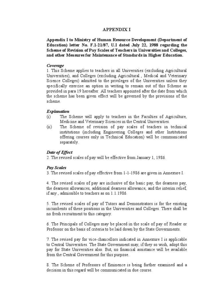 UGC Scales 1986 - Appendix I | PDF | Lecturer | Doctor Of Philosophy