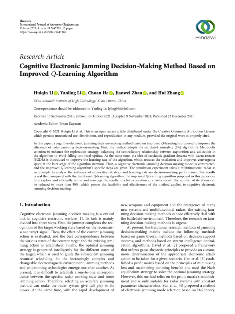 Cognitive Electronic Jamming Decision-Making Method Based on Improved Q-Learning Algorithm | PDF ...