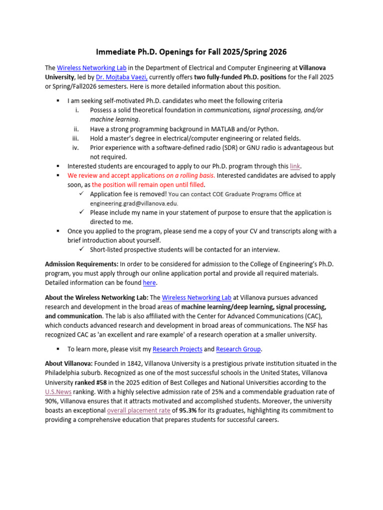 Phd Opening Fall 2025 | PDF | Doctor Of Philosophy