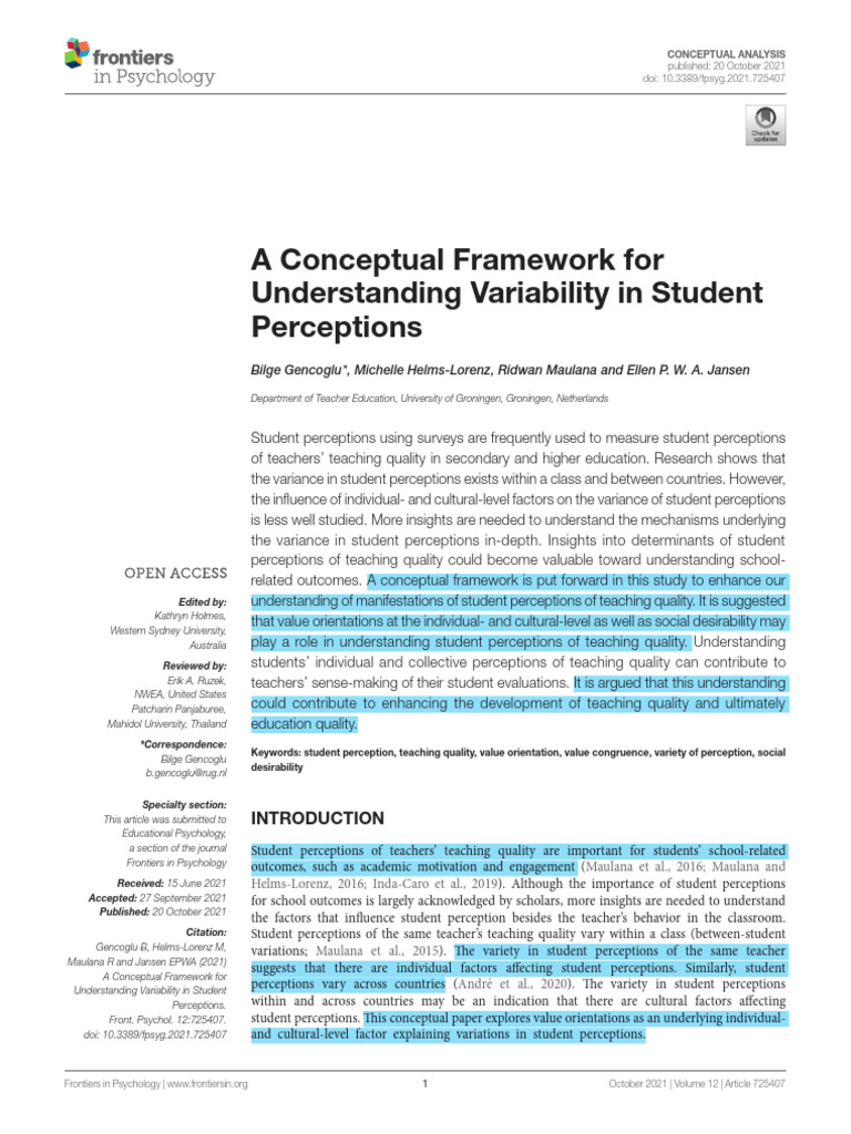 Understanding Variability in Student Perceptions | PDF | Value (Ethics ...