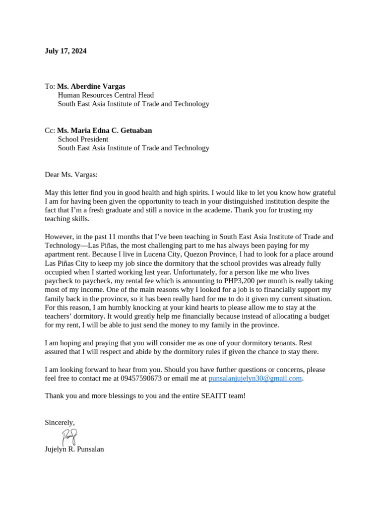 Dormitory Request | PDF