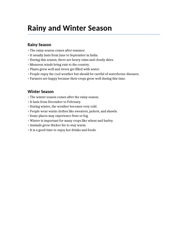 Rainy and Winter Seasons in India | PDF