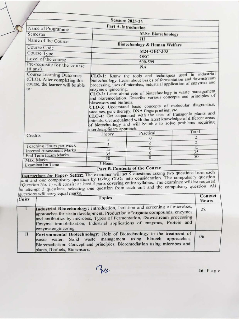 Biotechnology Offer Open Elective Paper | PDF