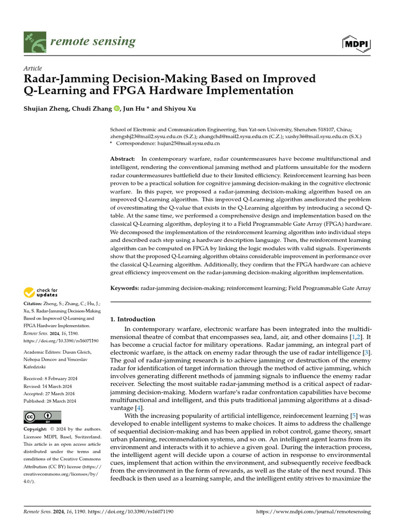 Improved Q-Learning for Radar Jamming | PDF | Field Programmable Gate ...