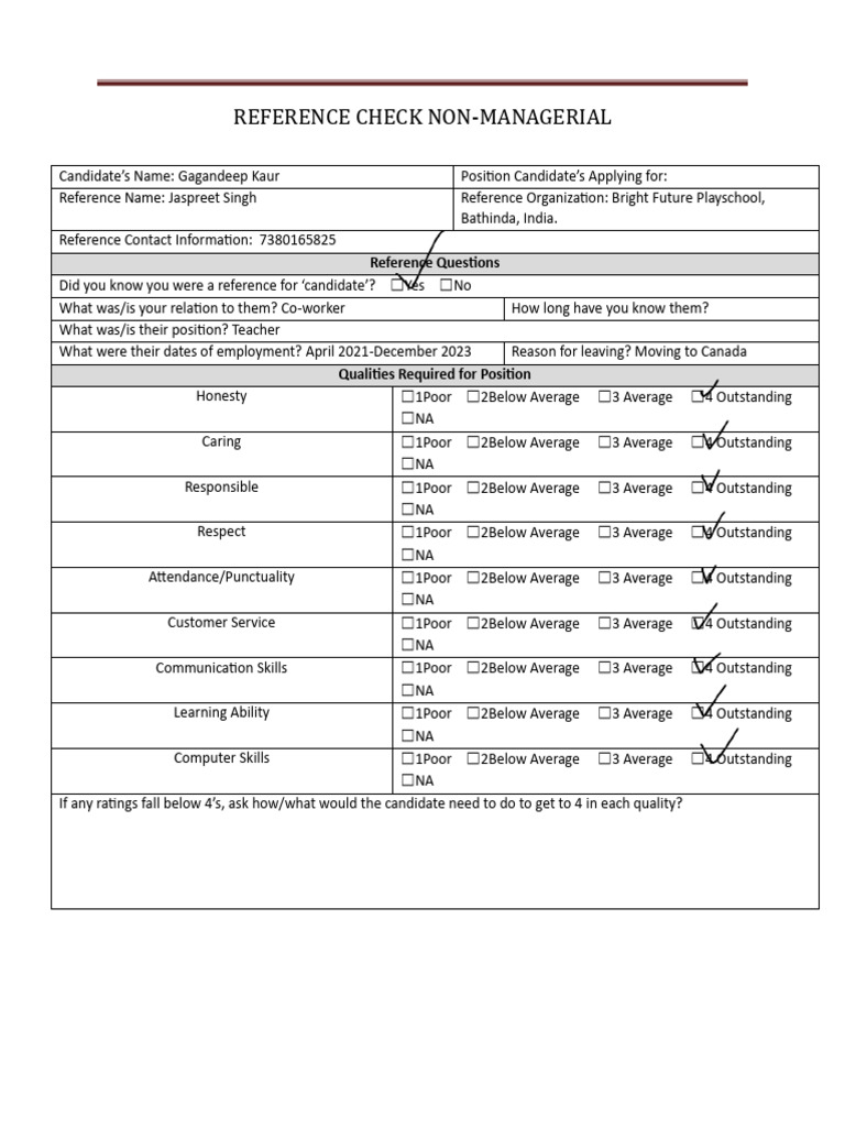 Reference Check for Teacher Candidate | PDF | Leadership | Cognition
