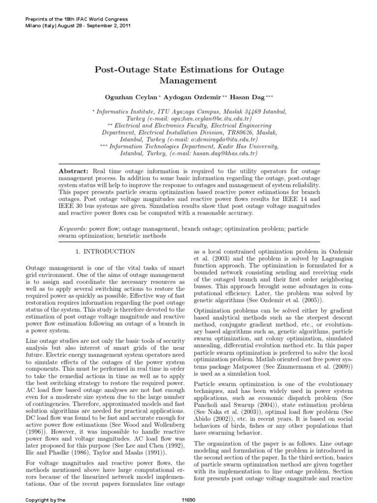 Post-Outage State Estimations For Outage Management | PDF ...