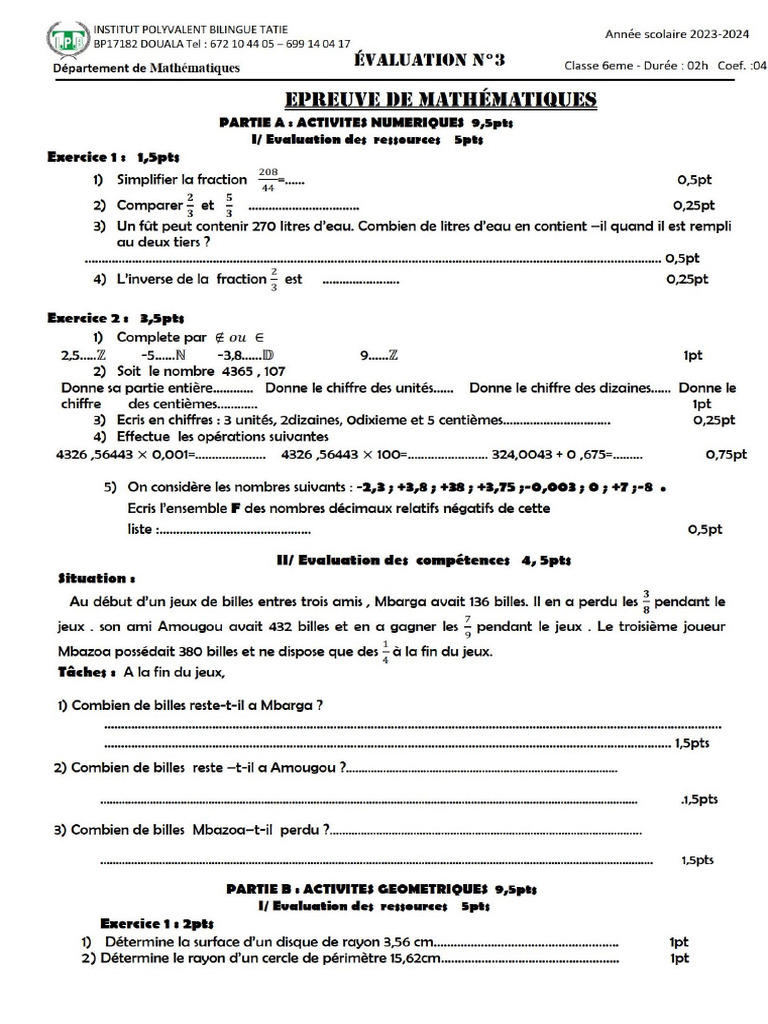 Test 6eme | PDF