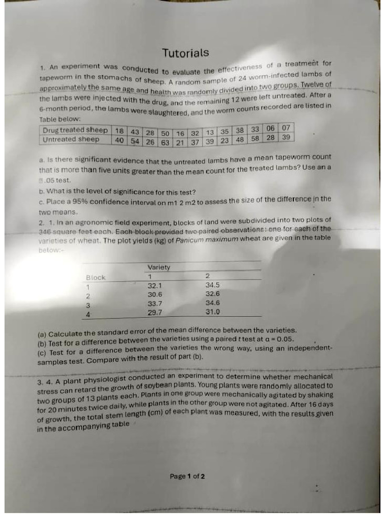 Solutions To Sta Tutorial Questions by Sarkin Noma | PDF