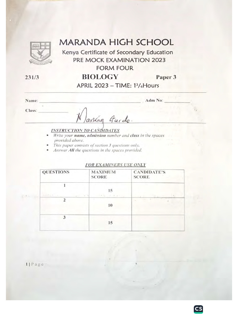 2023 Maranda Pre-Mock BIOPP3MS | PDF