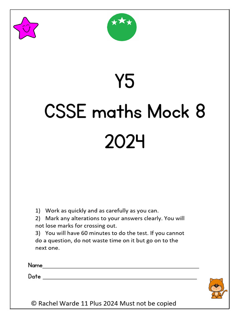 CSSE Maths Mock Test Y5 2024 | PDF | Triangle | Length