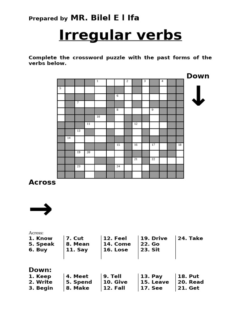 Irregular Verbs Crossword Puzzle | PDF
