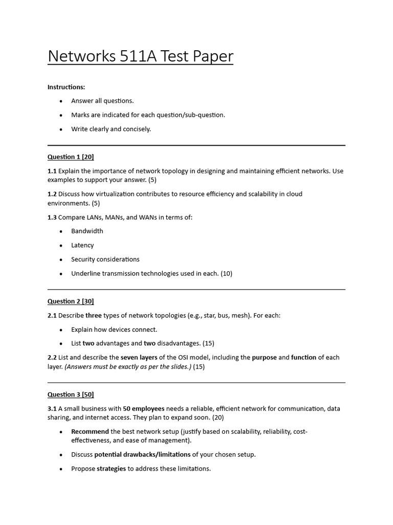 Networks 511A Test Paper Overview | PDF | Network Topology | Computer ...