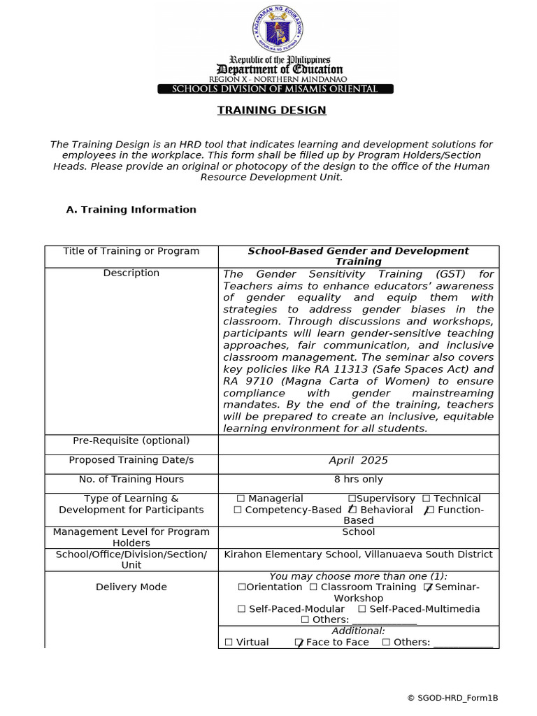 Gender Sensitivity Training 2025 | PDF | Teachers | Classroom Management