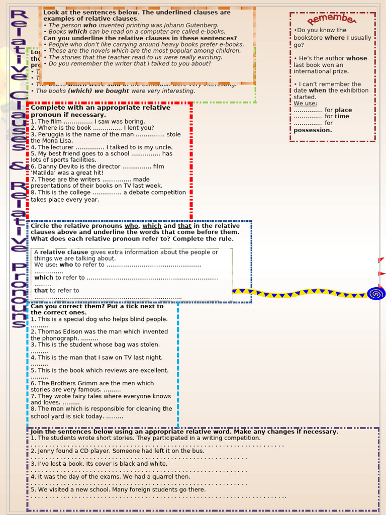 Relative Clauses Practice Worksheet | PDF | Clause | Language Mechanics