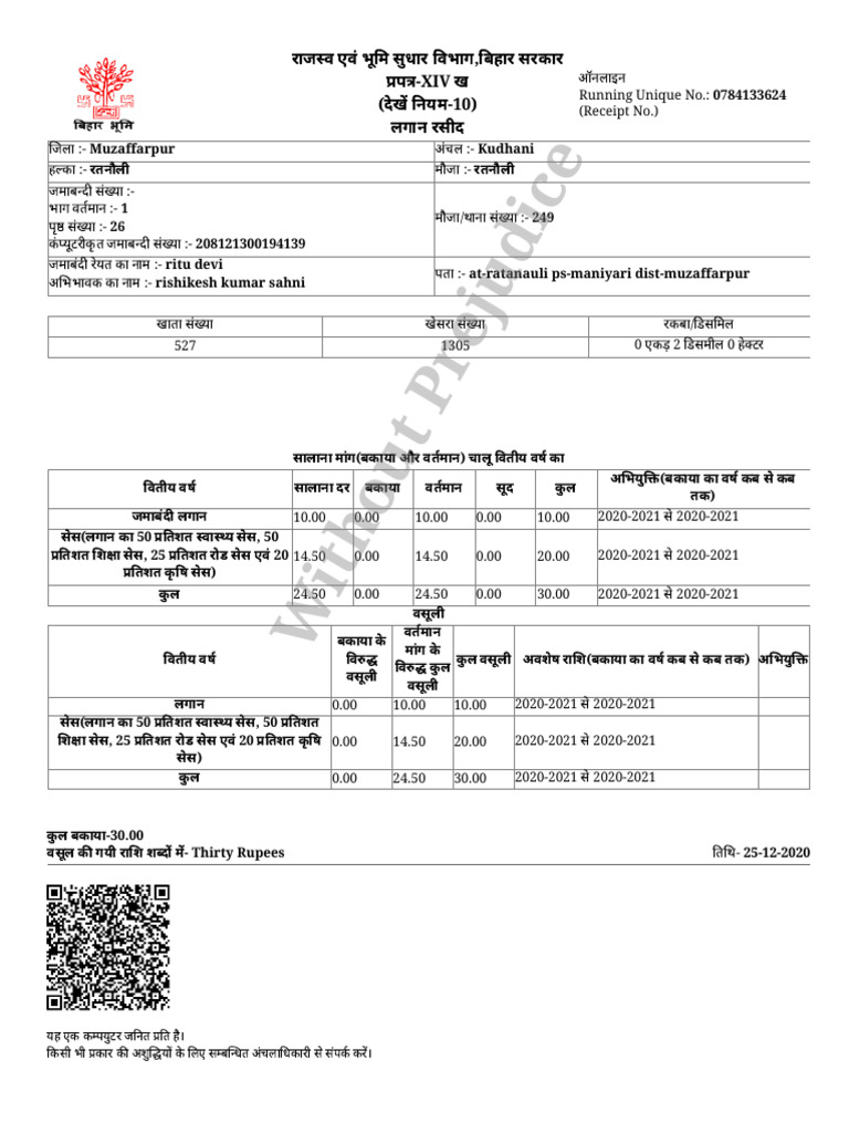 Ritu Devi Land Record Khta 527 | PDF