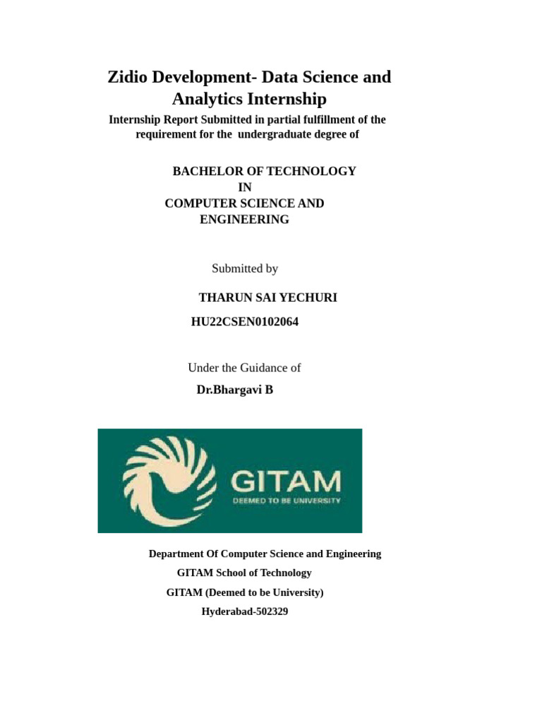 Zidio Data Science Internship Report | PDF | Analytics | Data Science