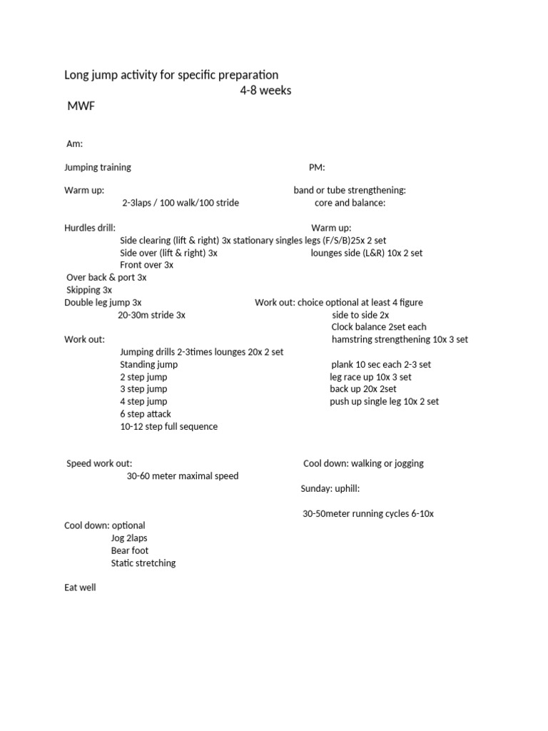 Long Jump and Sprint Training Plan | PDF | Walking