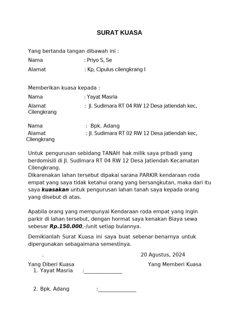 Contoh Surat Kuasa | PDF