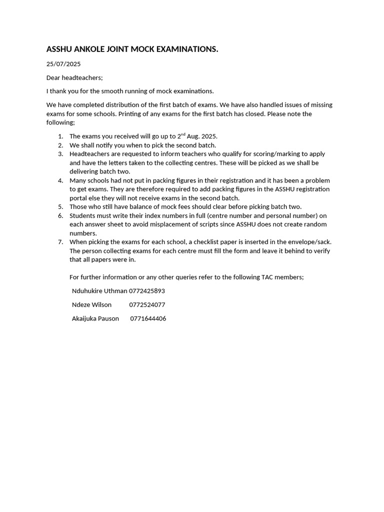 Asshu Ankole Joint Mock Examinations | PDF