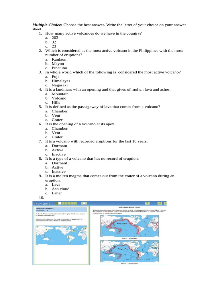 Philippine Volcanoes Quiz Questions | PDF