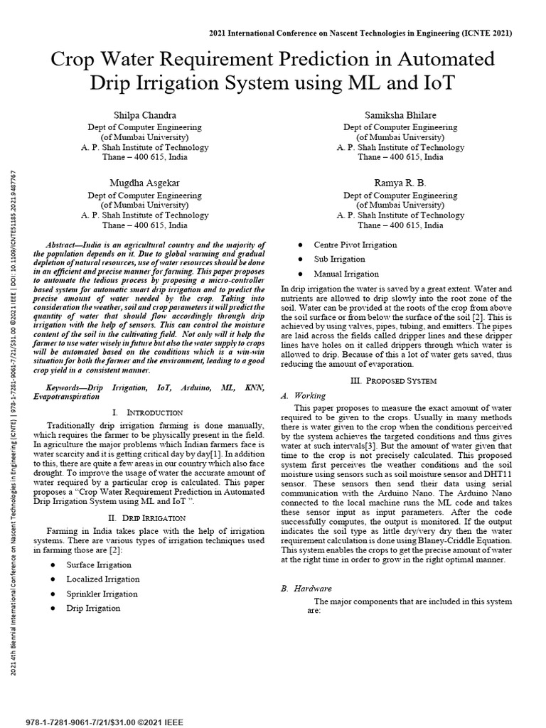 Reserch Paper For Crop Water Prediction | PDF