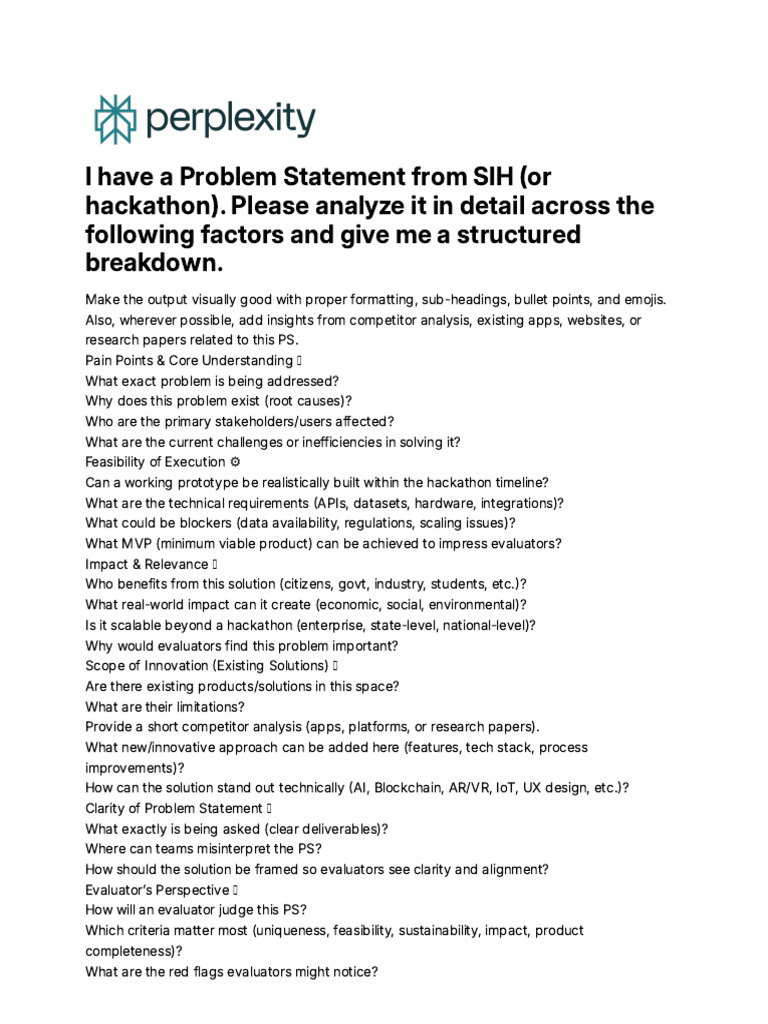 I Have A Problem Statement From SIH (Or Hackathon) | PDF | Electronic ...