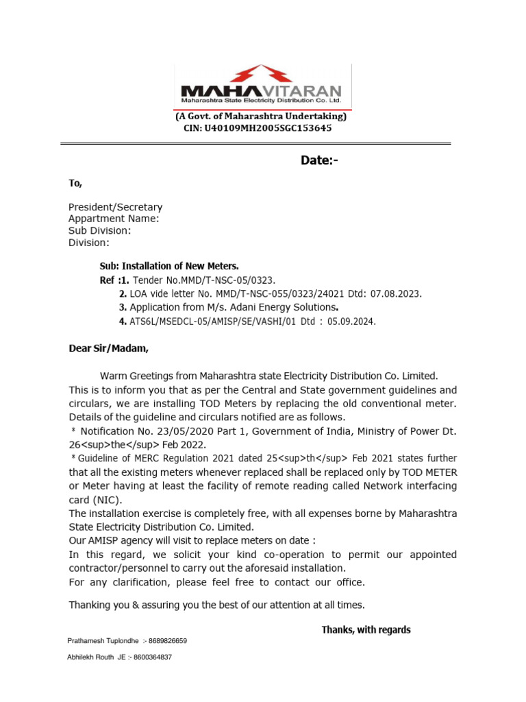New TOD Meter Installation Notice | PDF