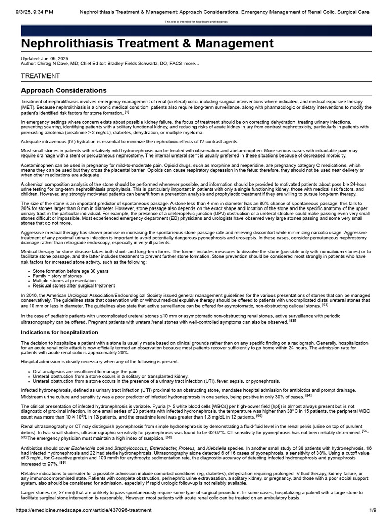 Nephrolithiasis Treatment Overview | PDF | Stent | Opioid