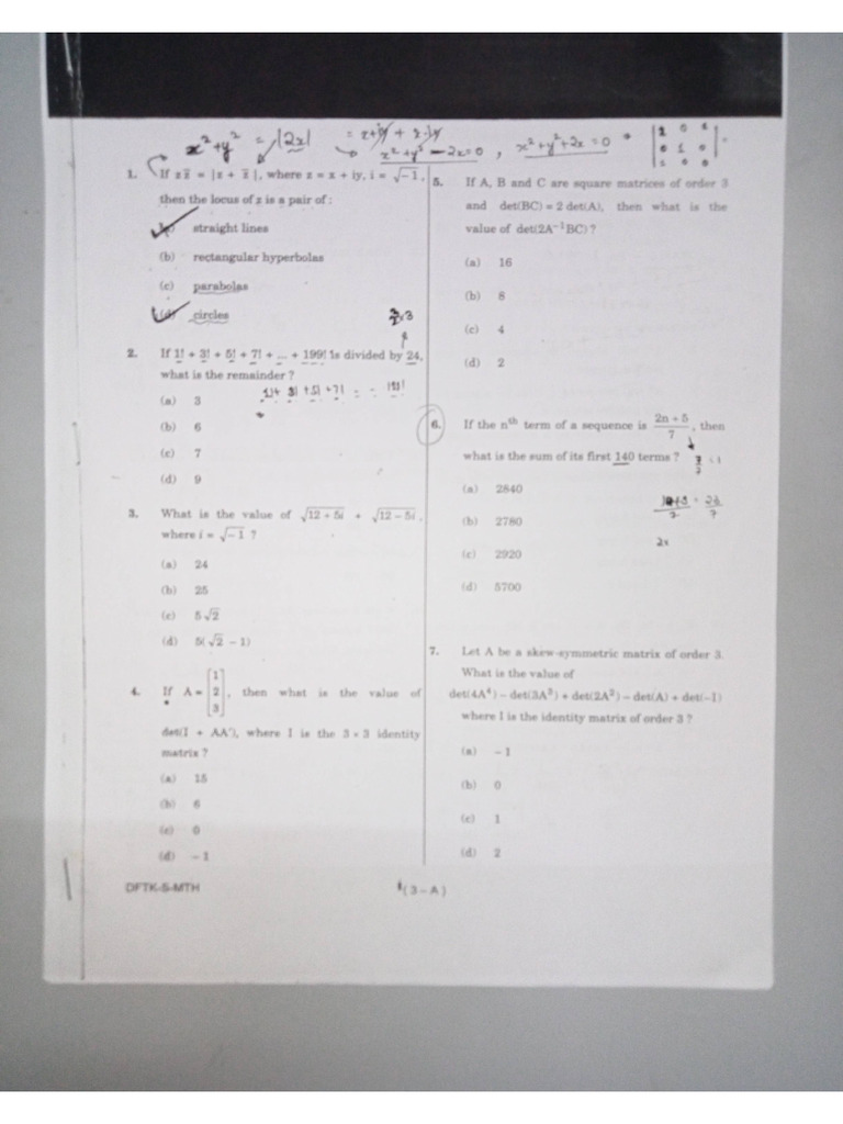 Nda 2023 Maths Paper | PDF