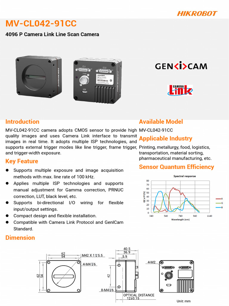 4096P CMOS Line Scan Camera MV-CL042-91CC | PDF | Camera | Rgb Color Model