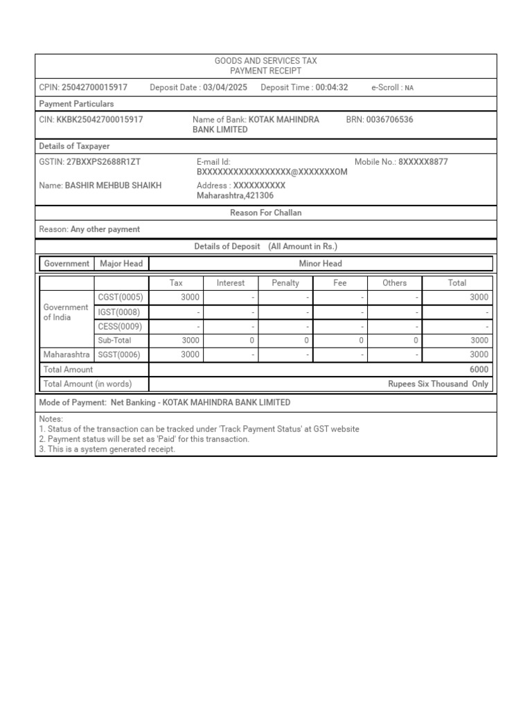 GST Challan Receipt | PDF