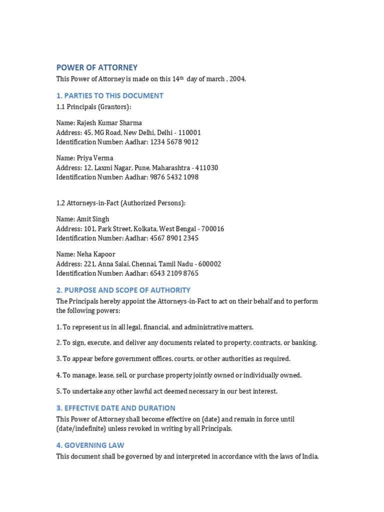 Power of Attorney Document Template | PDF | Notary Public | Power Of ...