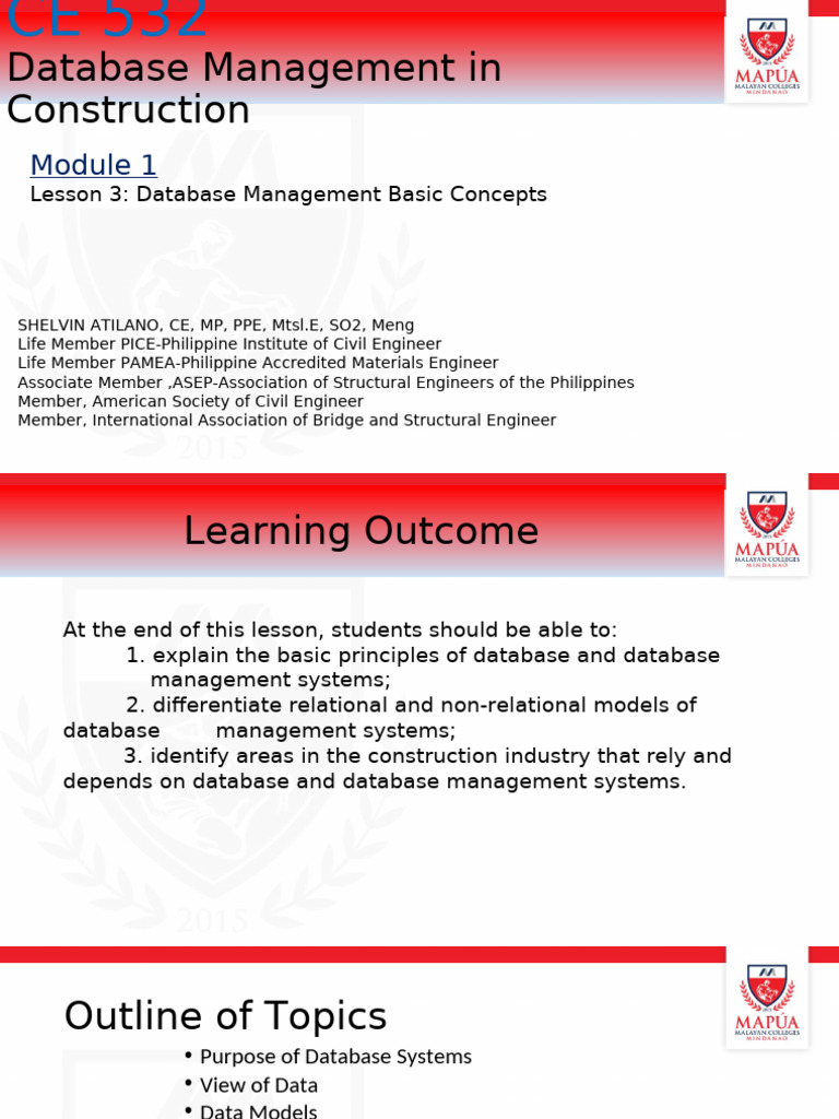 Module 1 Database Management in Construction - Lesson 3 | PDF ...