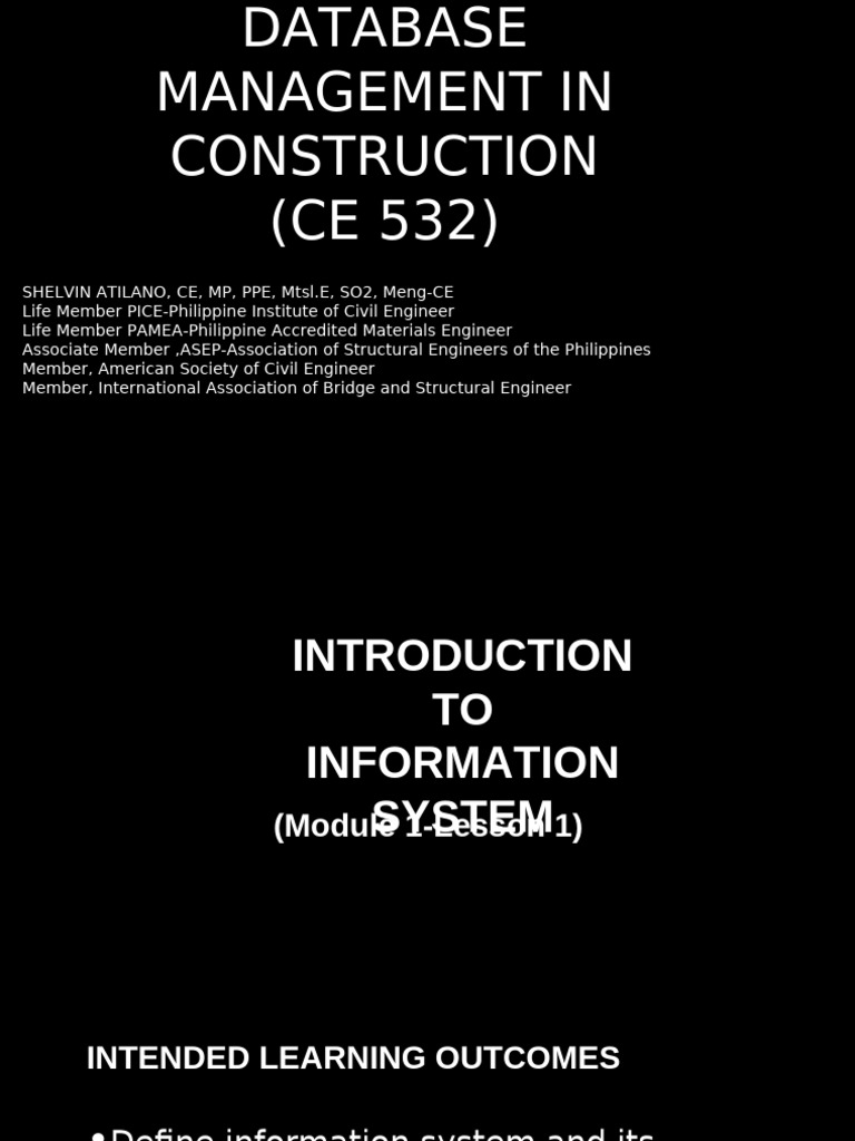 Module 1 Database Management in Construction - Lesson 1 | PDF ...