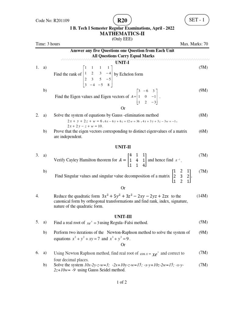 Mathematics II Exam Questions for EEE | PDF | Eigenvalues And ...