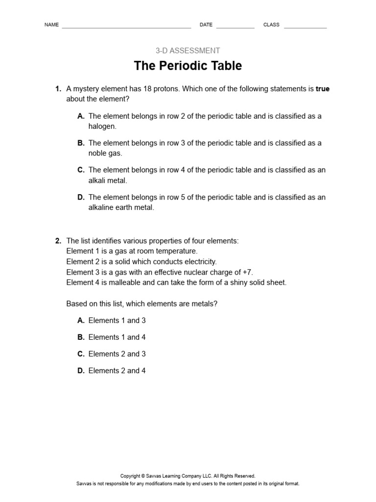 Periodic Table Performance Task | PDF | Periodic Table | Chemical Elements