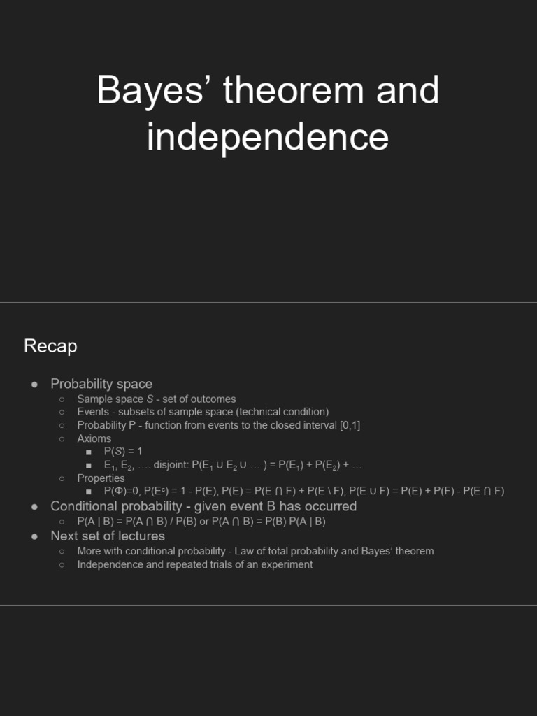 Week 0 Part 2 - Bayes - Theorem and Independence (4 Files Merged) | PDF ...