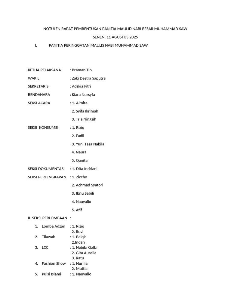 Notulen Rapat Maulid Nabi Muhammad Saw | PDF