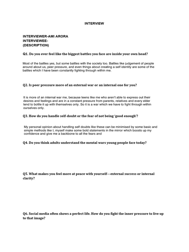 Interview Questionnaire Teenagers | PDF