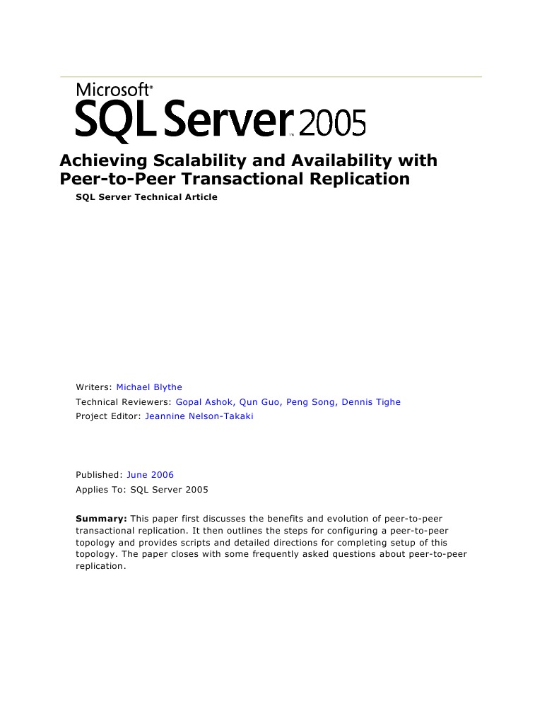 Achieving Scalability and Availability With Peer-to-Peer Transactional Replication | PDF ...