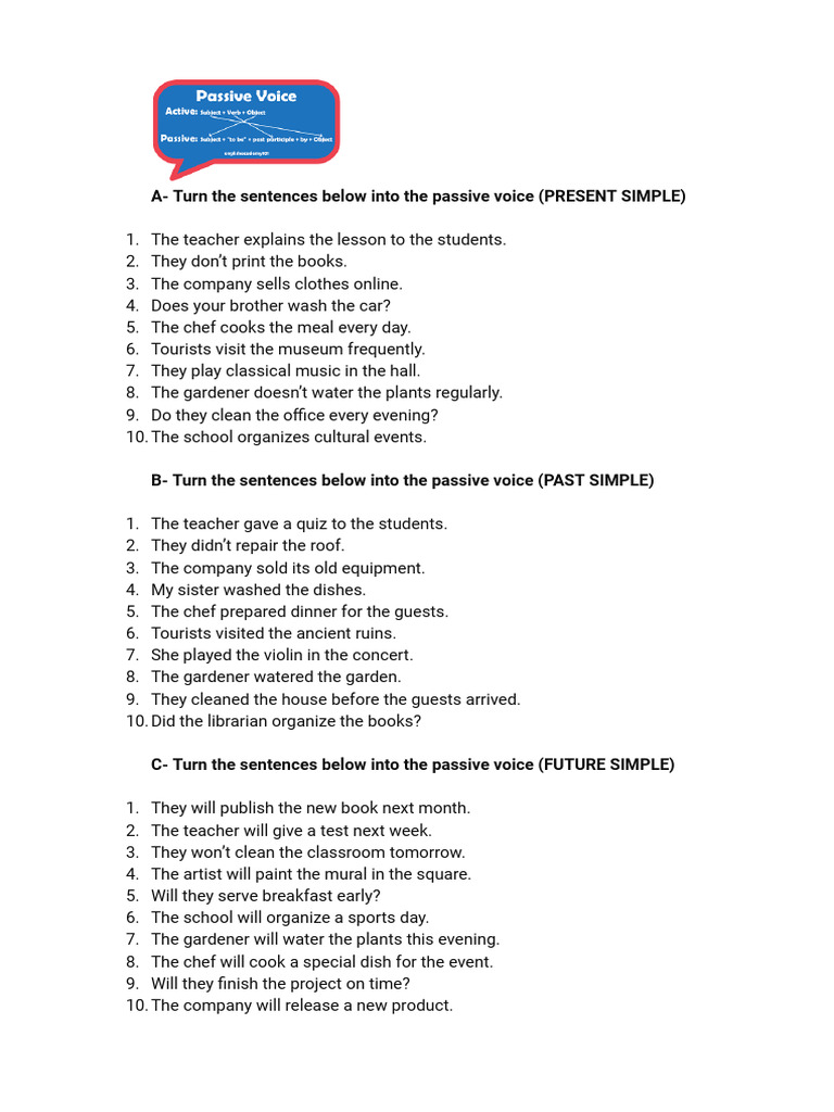 Passive Voice Exercises for All Tenses | PDF