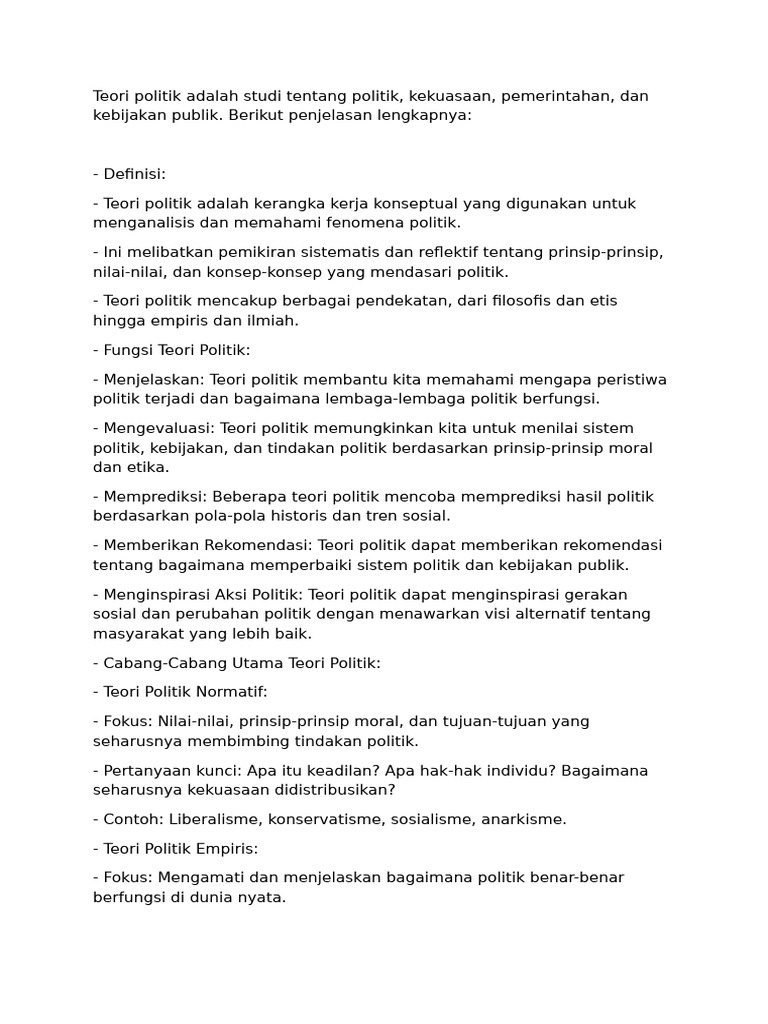 Teori Politik: Definisi dan Cabang Utama | PDF