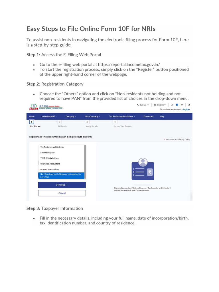 Annexure-5B Steps Online Application For Form 10F NRIs-NO PAN CASE | PDF