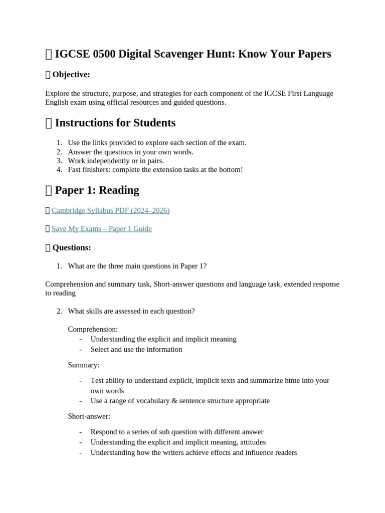 IGCSE 0500 Exam Guide: Papers Overview | PDF | Reading Comprehension ...