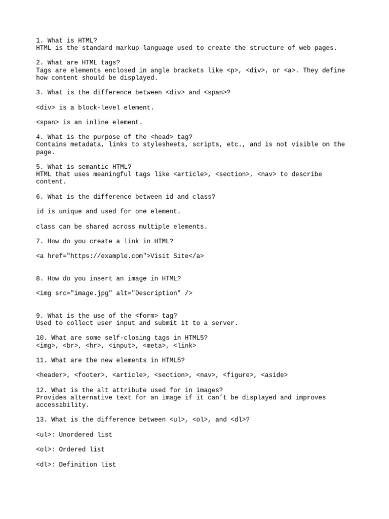 Basis 25 Question HTML & Css | PDF | Html Element | Html