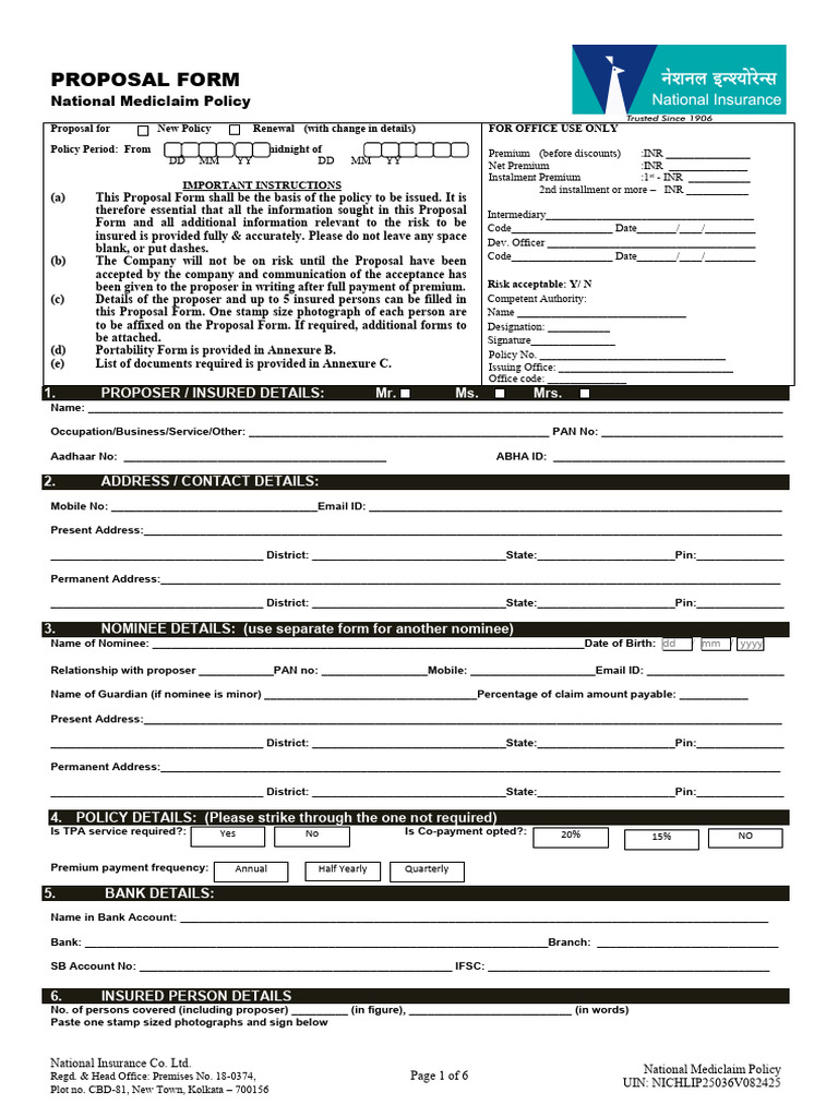 NMP Proposal Form Revised | PDF | Identity Document | Insurance